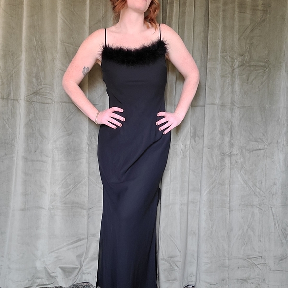 Dresses | Y2k Goth Mcbling Coastal Mobwife Feathered Black Slinky ...